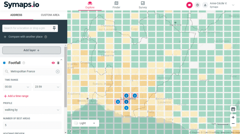 Footfall data: identify high-traffic areas